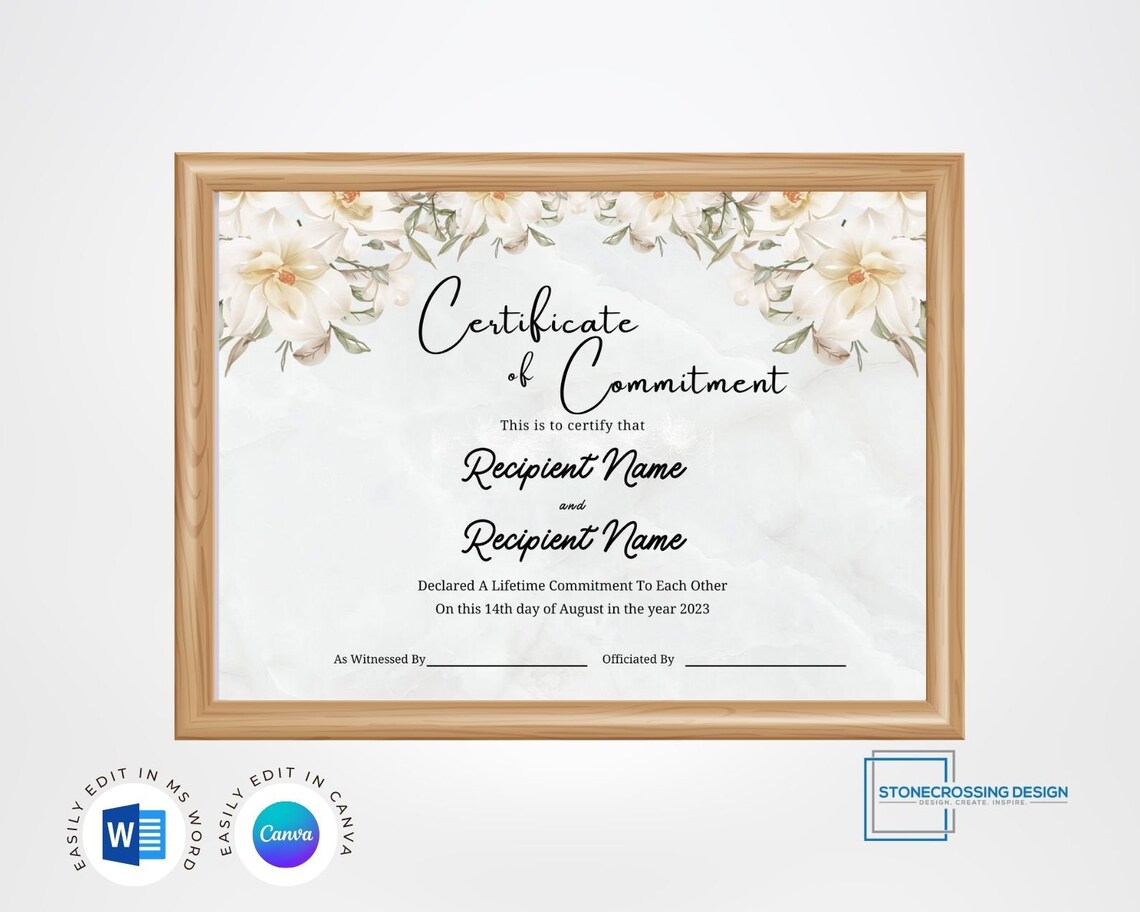 Editable Certificate of Commitment. Editable With Canva or Microsoft ...