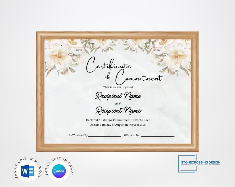 Editable Certificate of Commitment. Editable With Canva or Microsoft ...