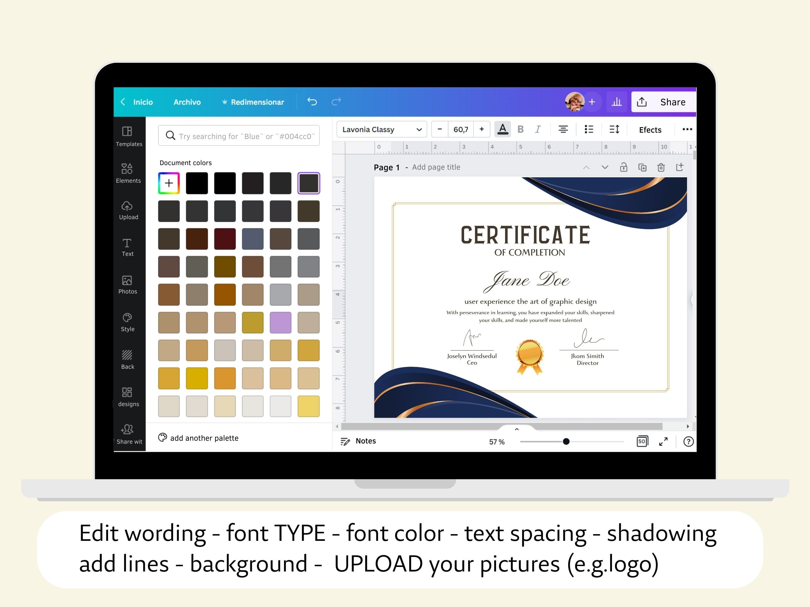 Editable Certificate of Completion Template. Award Template. - Etsy