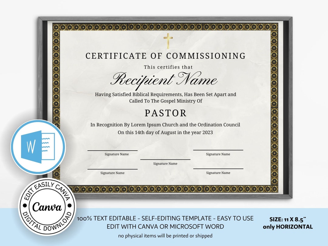 Editable Certificate of Commissioning. Editable With Canva or - Etsy