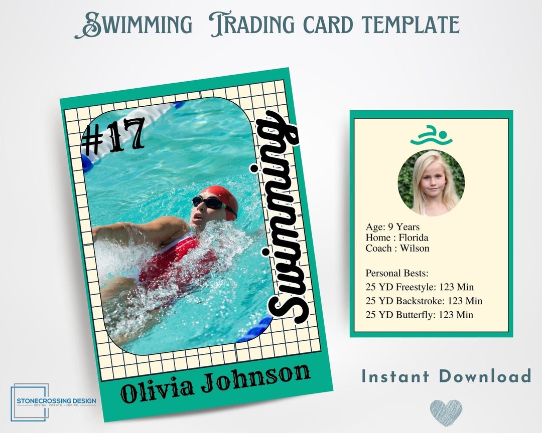 Swimming Trading Card Template | Trading Card Template | Canva Template ...