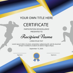 Editable Soccer Sports Certificate Template With Photo. Award. - Etsy