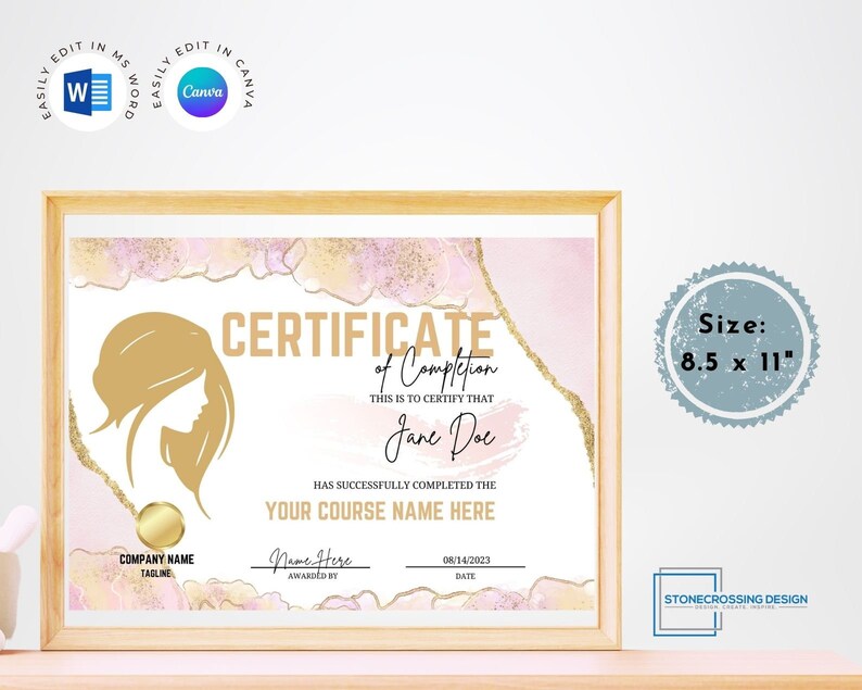 Editable Certificate of Completion Template. Award Template. Printable ...