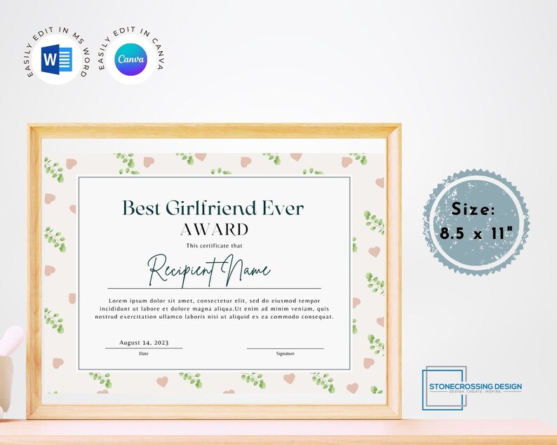 Editable Certificate of Best Girlfriend. Celebrate Your Amazing Partner ...
