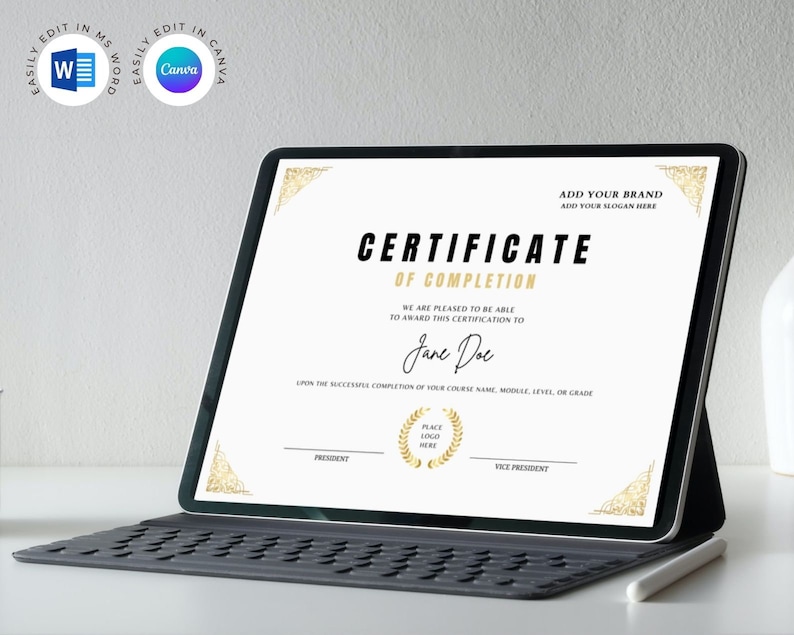 Editable Certificate of Completion Template. Award Template. Printable ...
