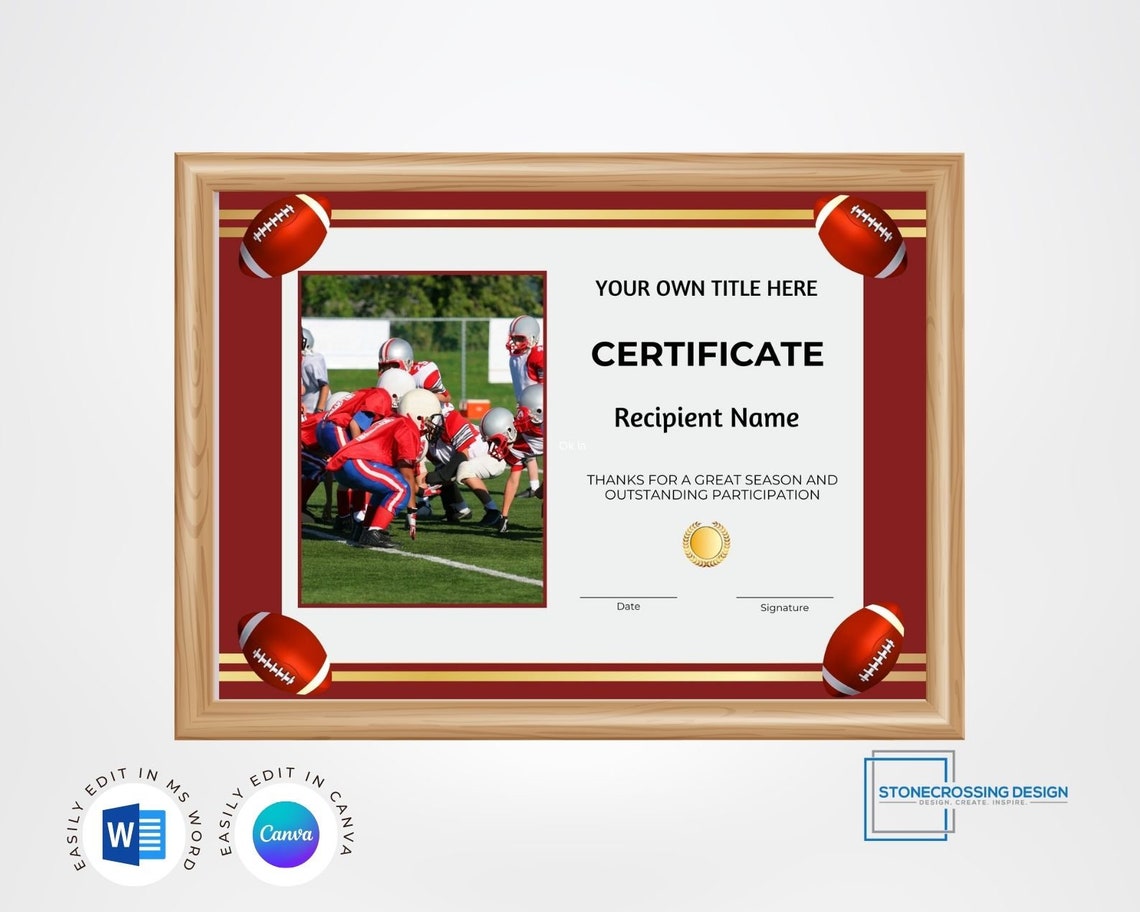 Editable Football Sports Certificate Template With Photo. Award. Trophy ...