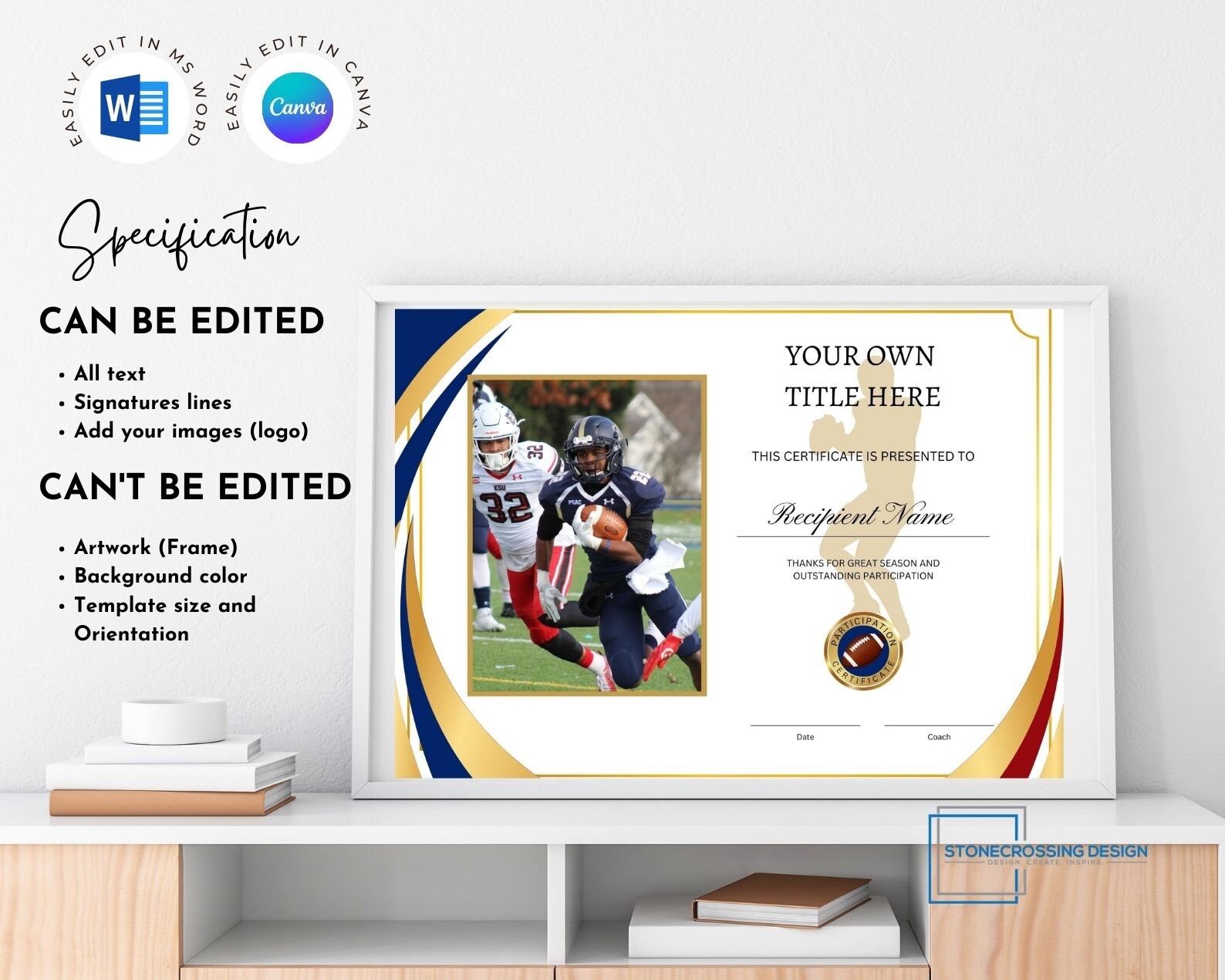 Editable Football Sports Certificate. Recognizing Sporting Excellence ...