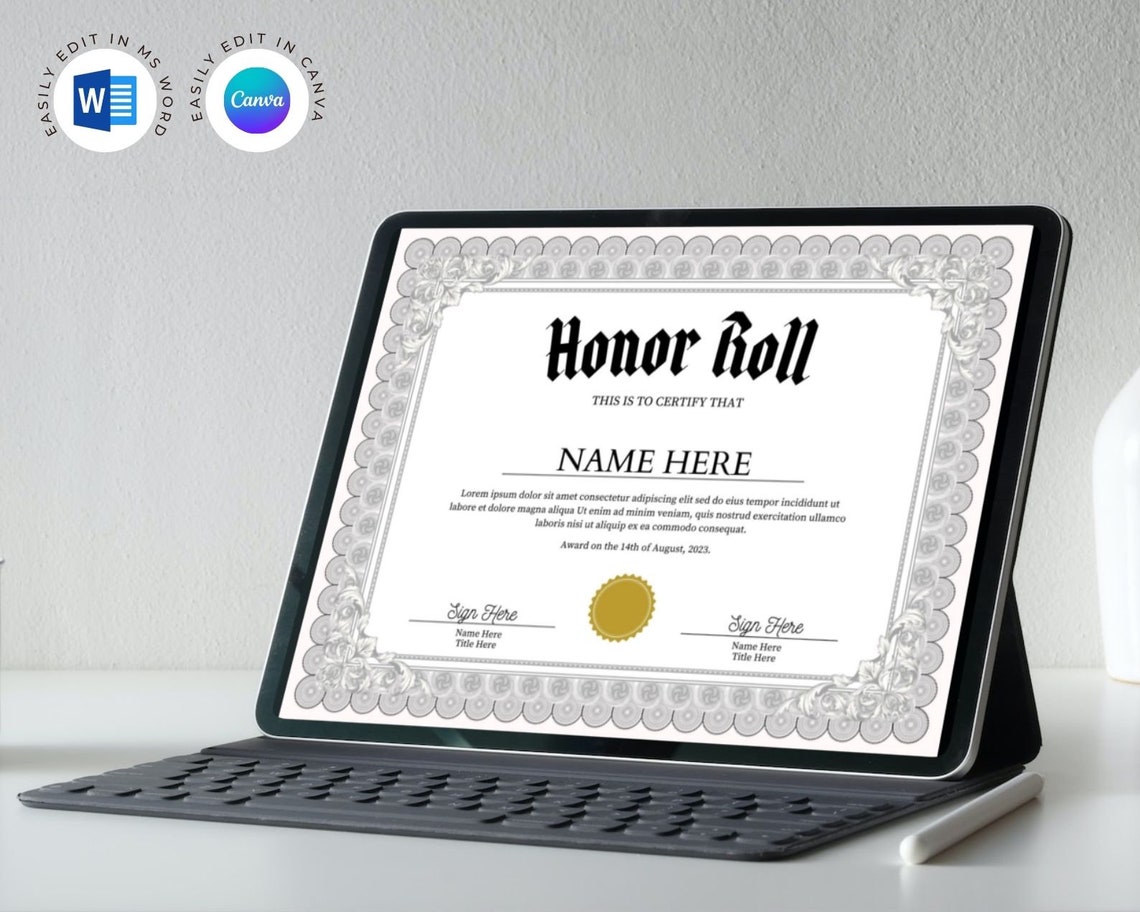 Editable Certificate of Honor Roll. Recognizing Academic Excellence ...