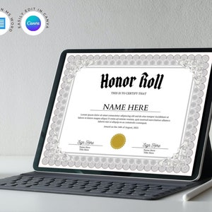 Editable Certificate of Honor Roll. Recognizing Academic Excellence ...