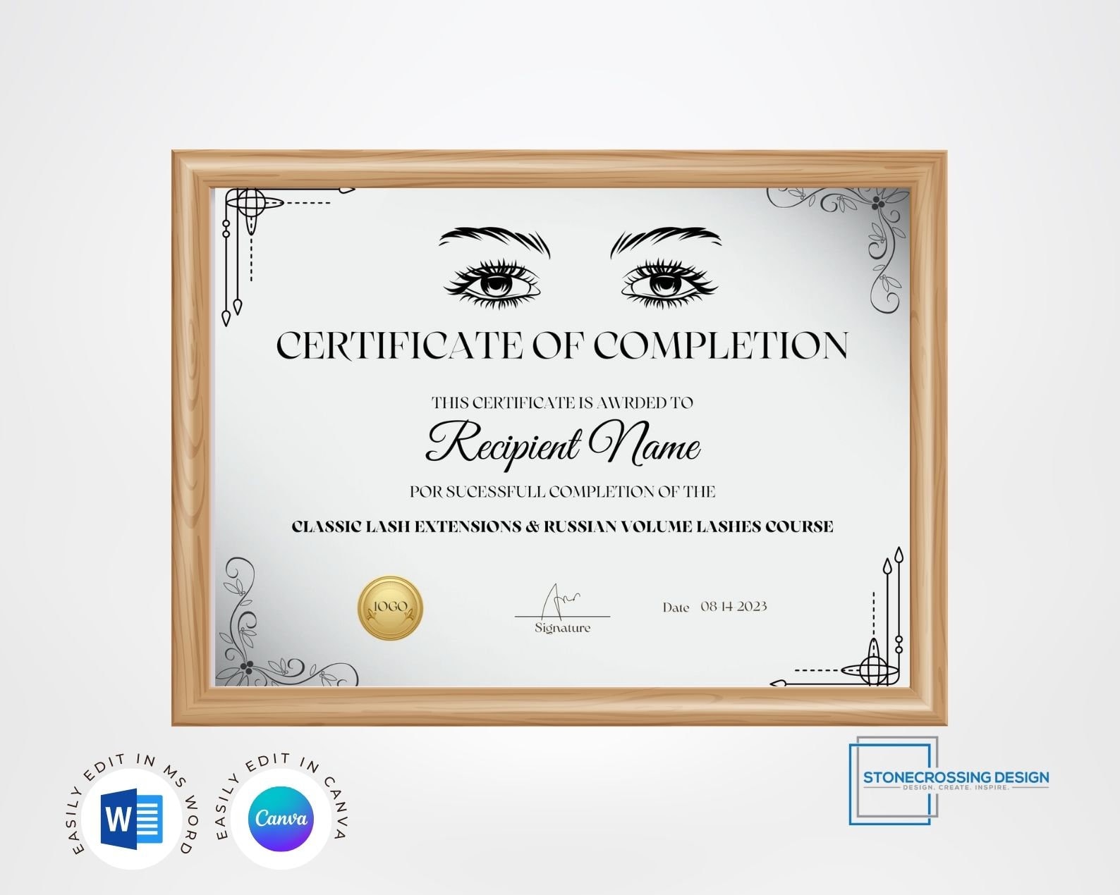 Editable Certificate of Completion Template. Award Template. Printable ...