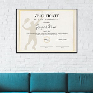 Editable Certificate of Participation or Excellence. Tennis - Etsy