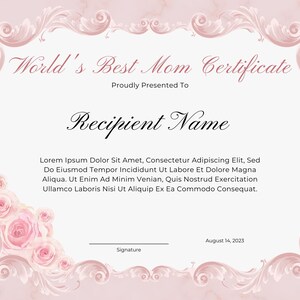 Editable Certificate for Best Mom. Award Template. Printable - Etsy