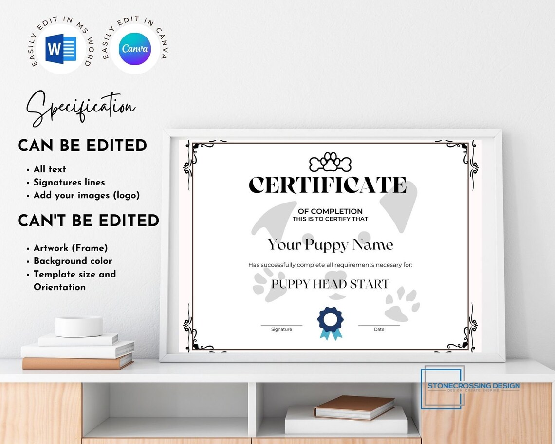 Editable Certificate of Completion Template. Award Template. Printable ...