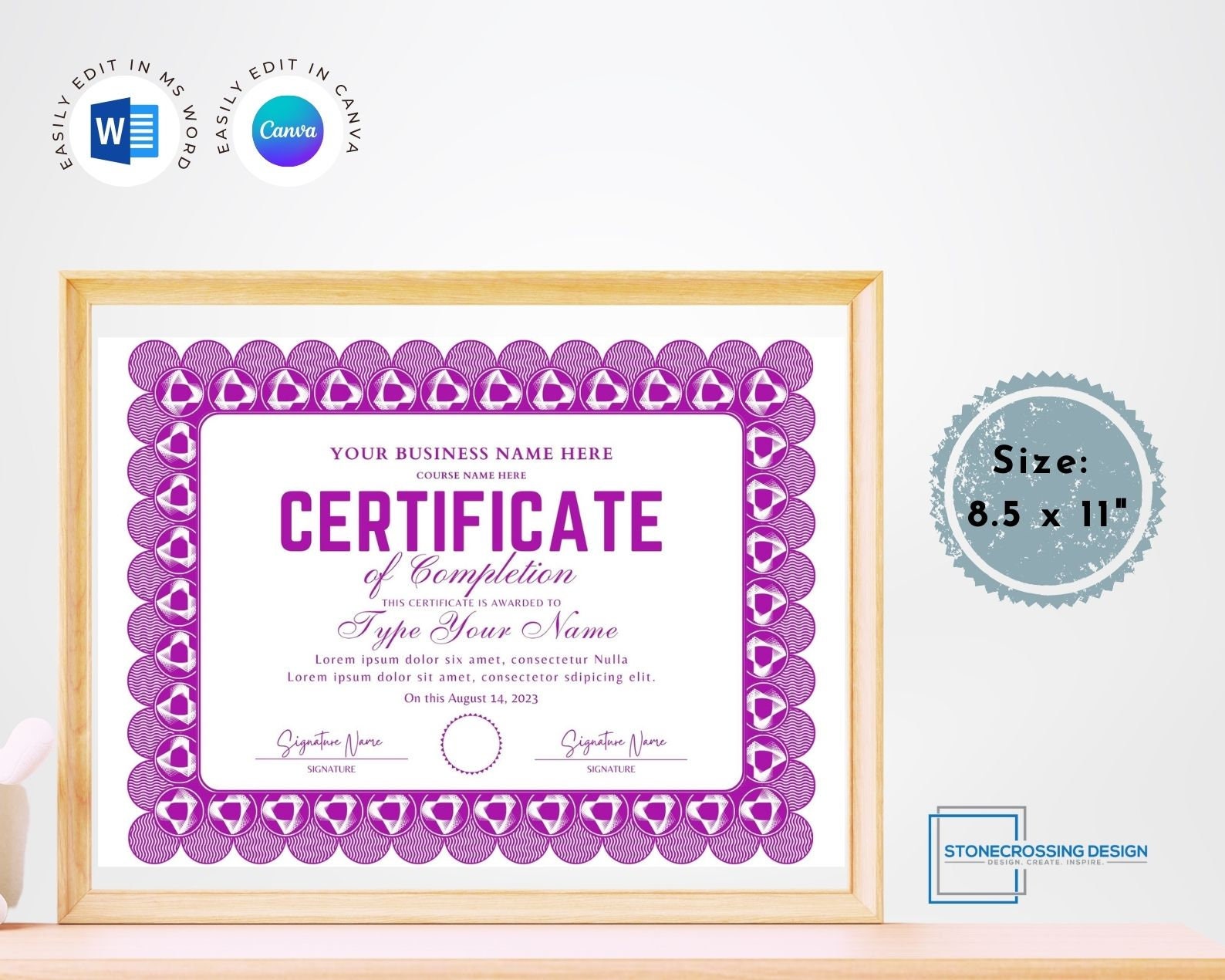 Editable Certificate of Completion Template. Award Template. Printable ...