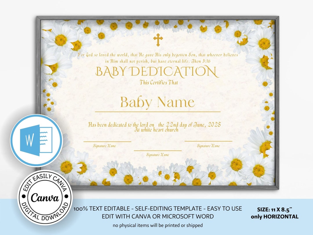 Editable Baby Dedication Template. Baptism. Printable - Etsy