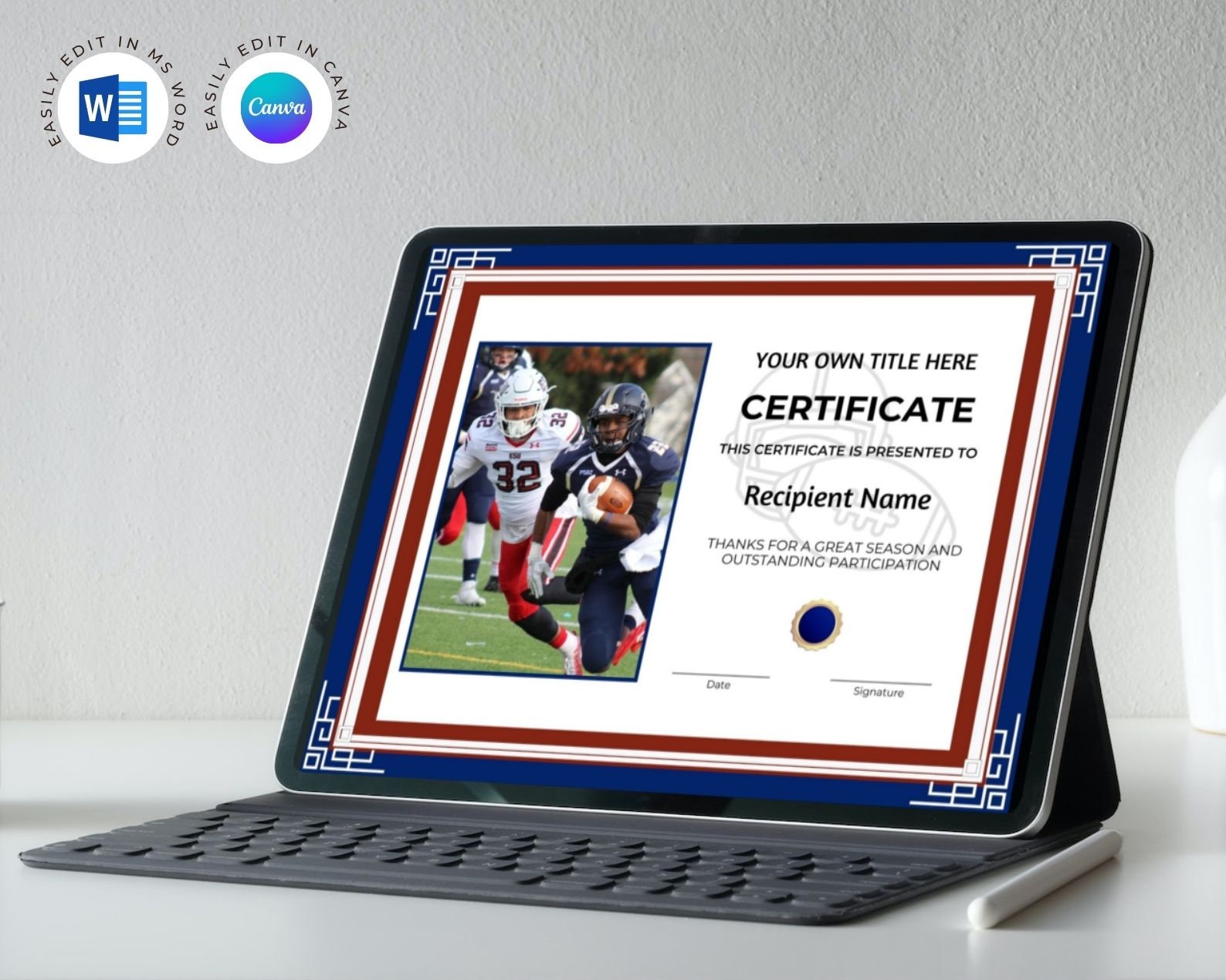 Editable Football Sports Certificate Template With Photo. Award. Trophy ...