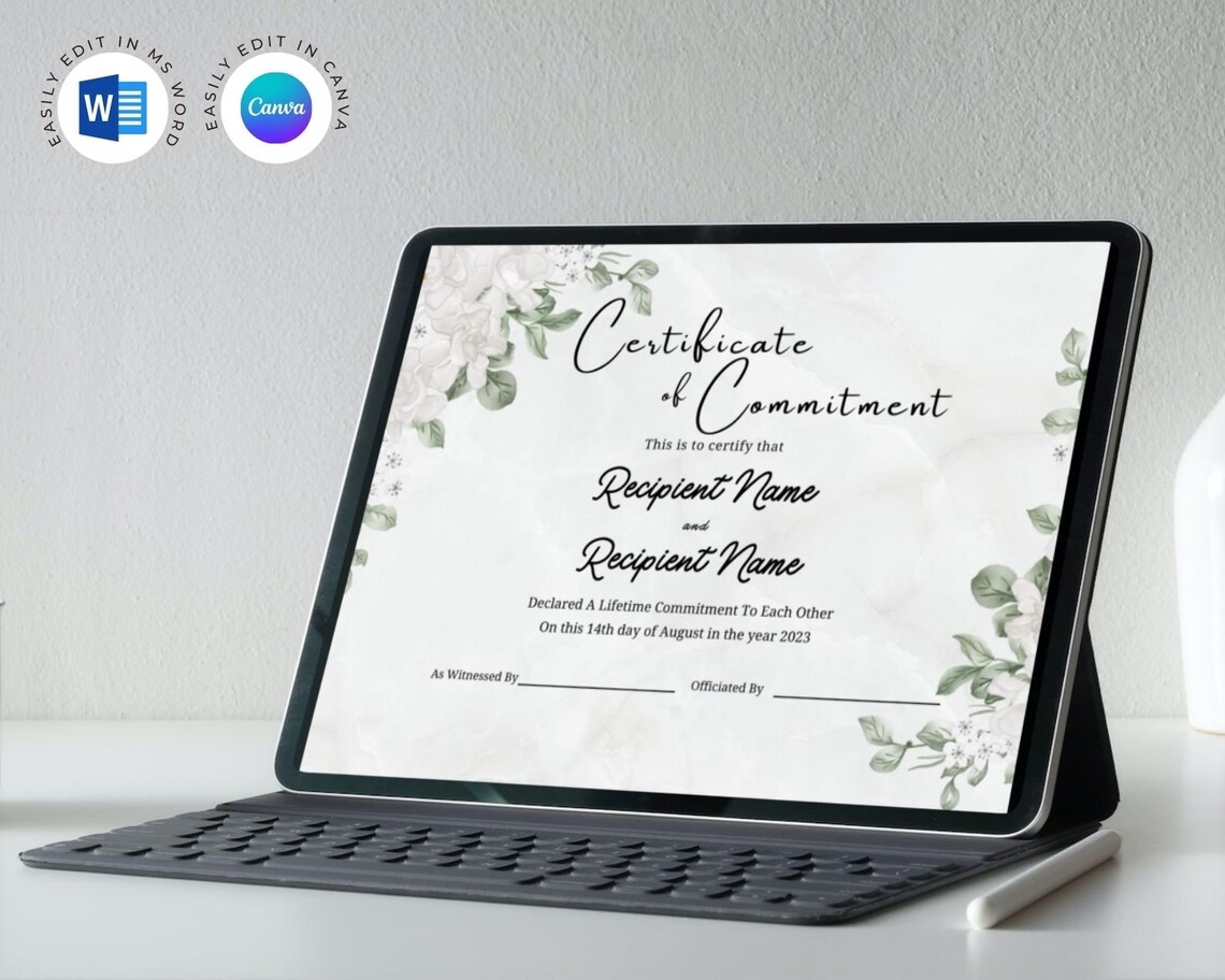 Editable Certificate of Commitment. Editable With Canva or Microsoft ...