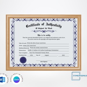 Editable Certificate of Authenticity Template. Authenticity Certificate ...