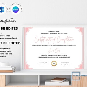 Editable Certificate of Completion Template. Award Template. Printable ...