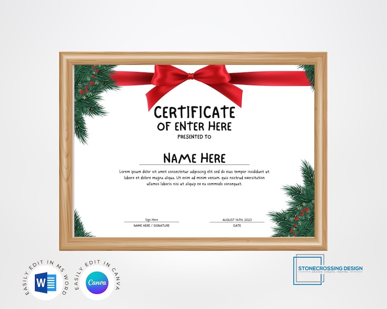 Editable Christmas Holiday Certificate Editable With Canva or - Etsy