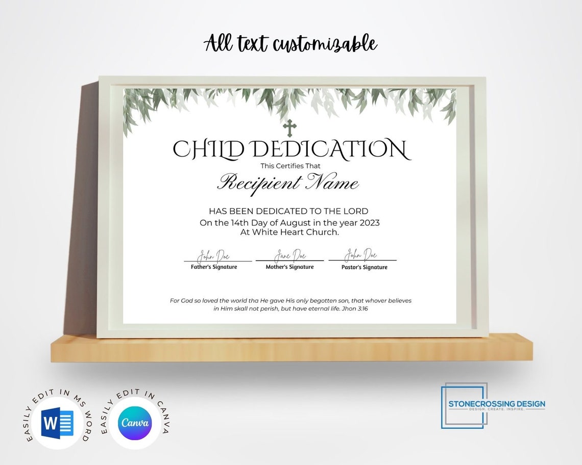 Editable Certificate of Child Dedication Template. Child Dedication ...