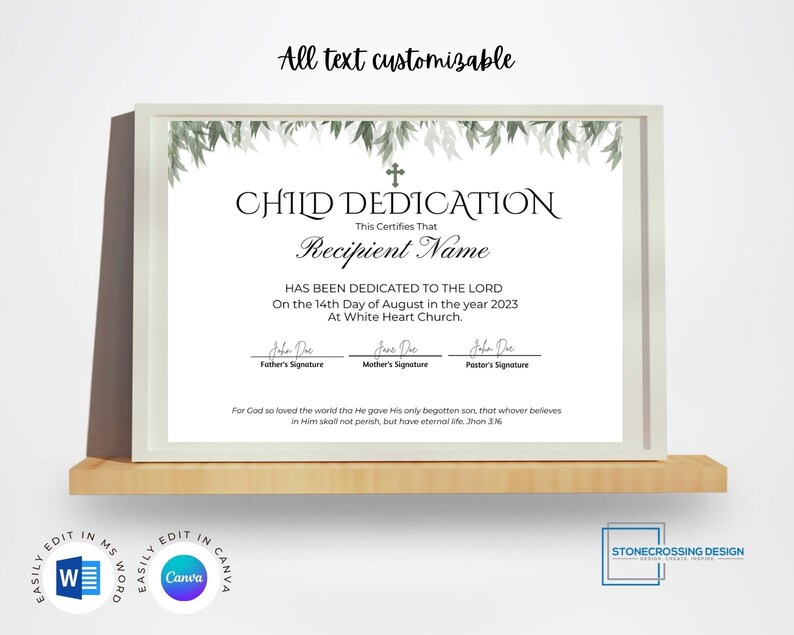 Editable Certificate of Child Dedication Template. Child Dedication ...