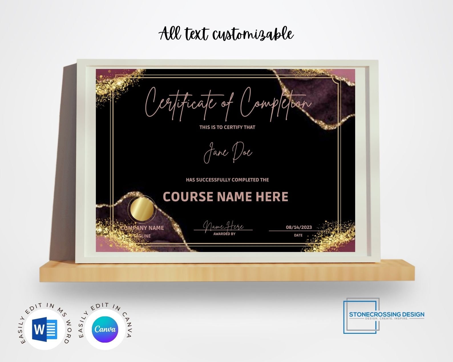 Editable Certificate of Completion Template. Award Template. Printable ...