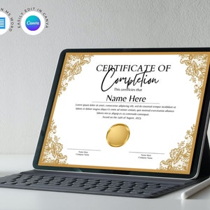 Editable Certificate of Completion Template. Award Template. Printable ...