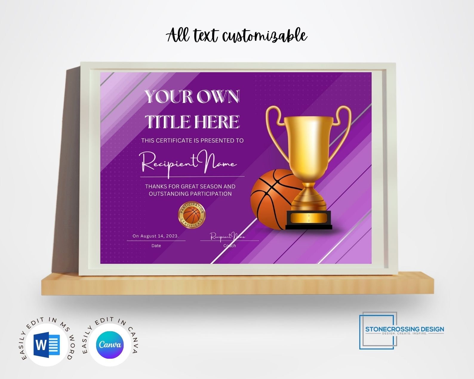 Editable Basketball Sports Certificate. Recognizing Sporting Excellence ...