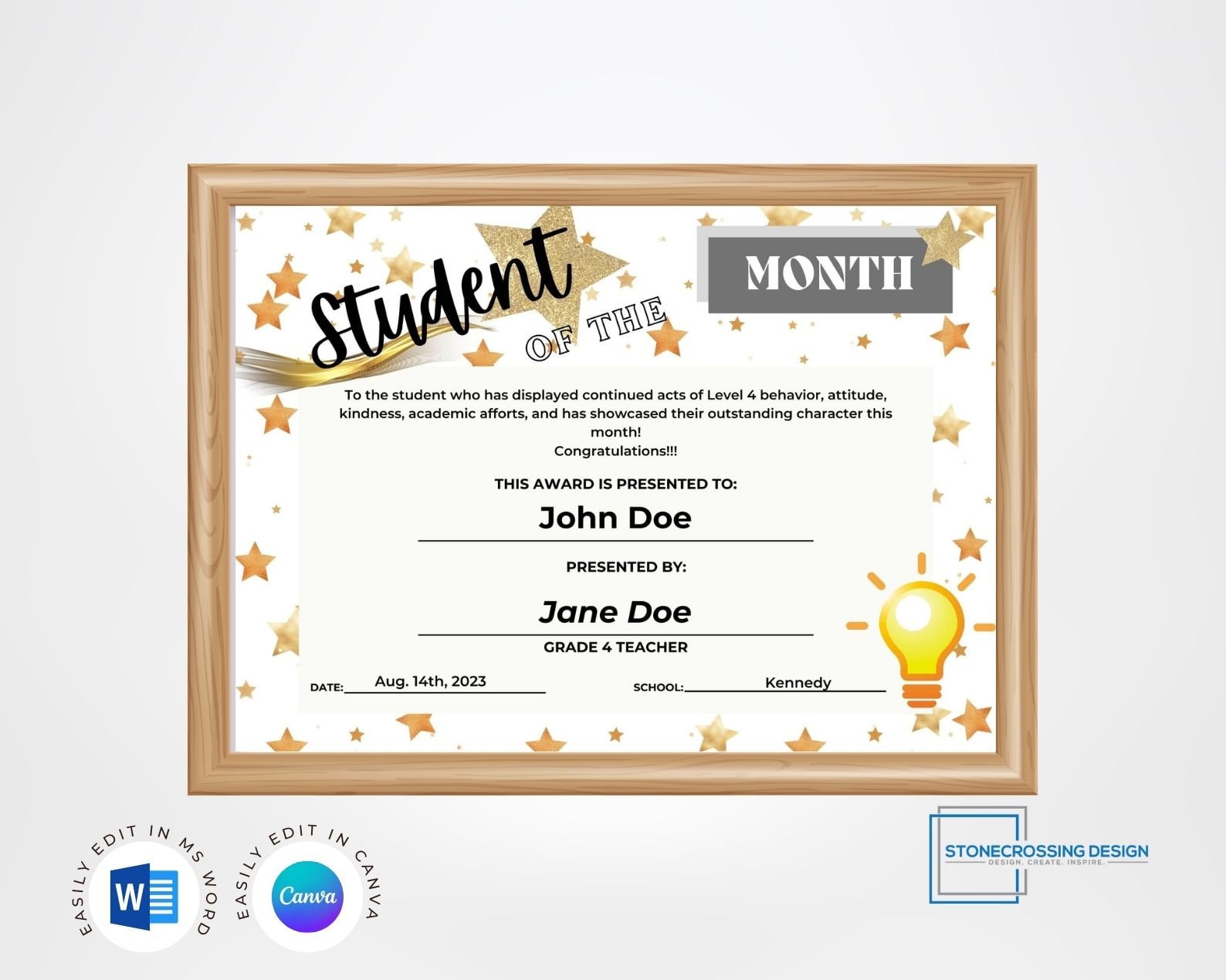 Editable Student of the Month Certificate Template. Student Certificate ...