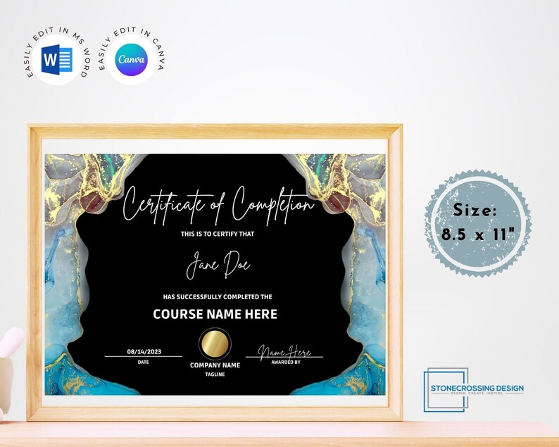 Editable Certificate of Completion Template. Award Template. - Etsy