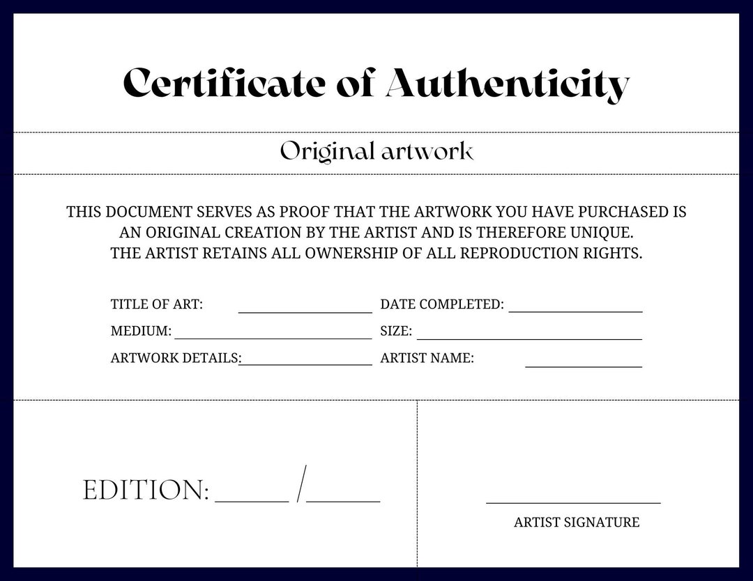 Editable Certificate of Authenticity Template. Authenticity - Etsy