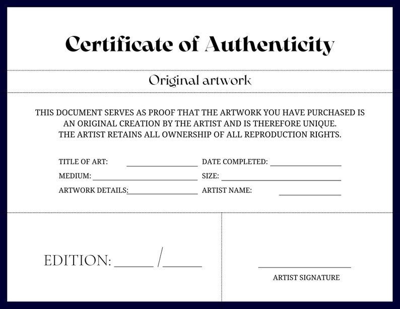 Editable Certificate of Authenticity Template. Authenticity - Etsy