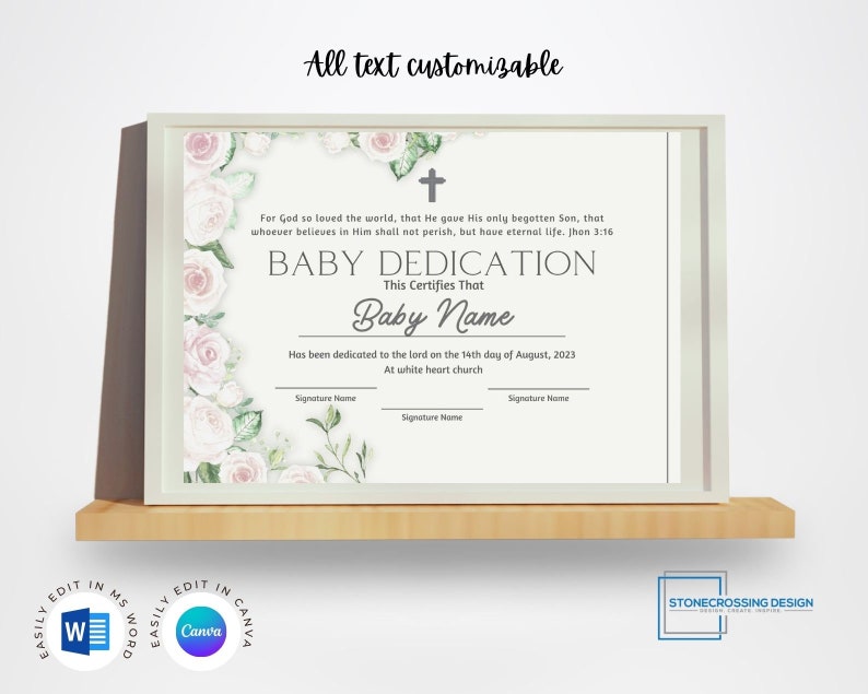 Editable Baby Dedication Template. Baptism. Printable Certificate ...