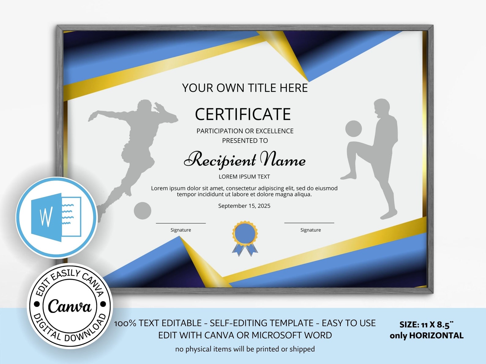 Editable Soccer Sports Certificate Template With Photo. Award. - Etsy