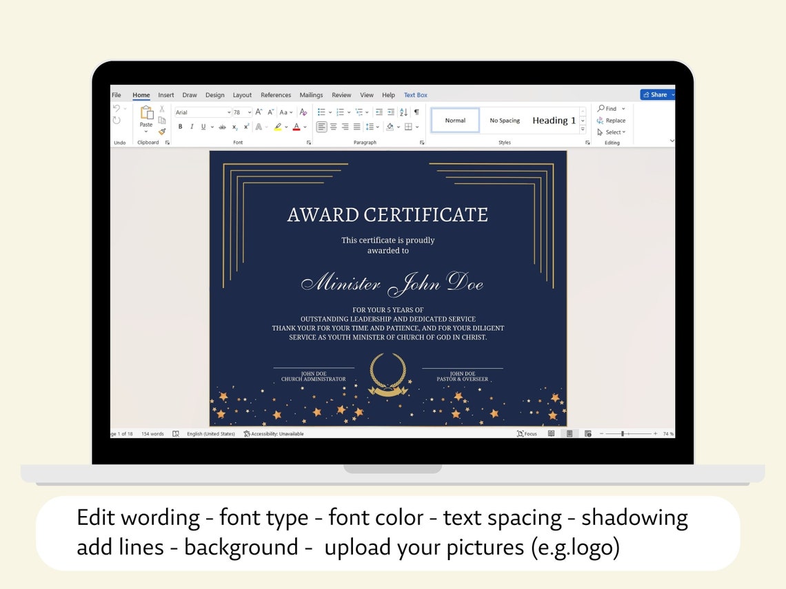 Editable Award Certificate. Recognizing Excellence and - Etsy