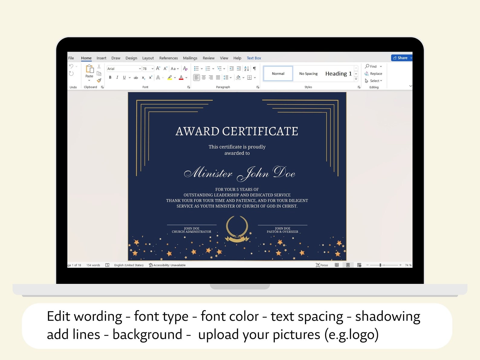 Editable Award Certificate. Recognizing Excellence and - Etsy