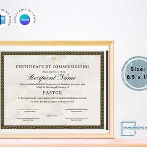 Editable Certificate of Commissioning. Editable With Canva or Microsoft ...