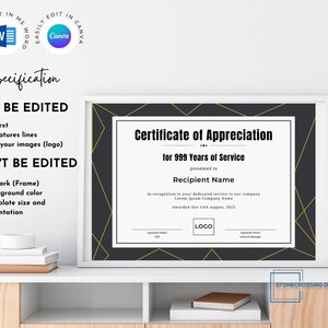 Editable Certificate of Appreciation. Award Template. Printable ...