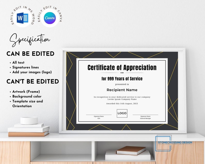 Editable Certificate of Appreciation. Award Template. - Etsy