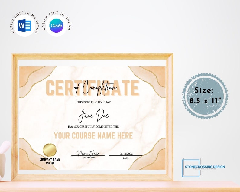 Editable Certificate of Completion Template. Award Template. - Etsy