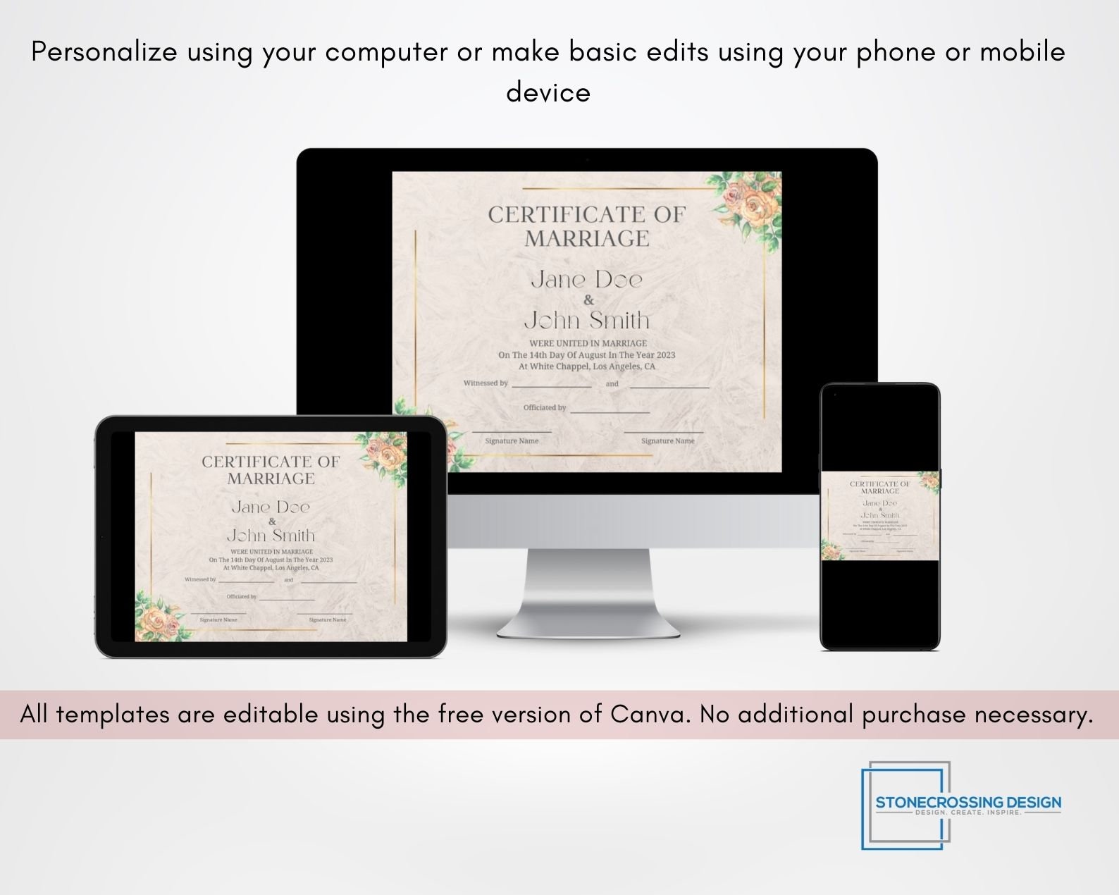 Editable Certificate of Marriage Template. Marriage License. Printable ...
