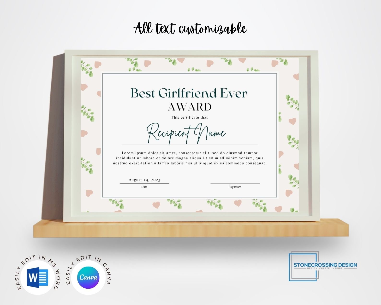 Editable Certificate of Best Girlfriend. Celebrate Your Amazing Partner ...
