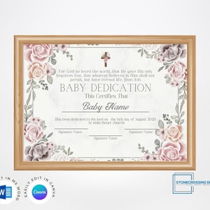 Editable Baby Dedication Template. Baptism. Printable Certificate ...