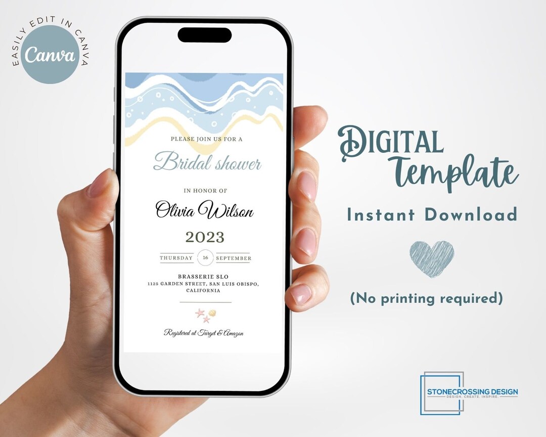 Digital Bridal Shower Invitation, Electronic Bridal Shower E-vite ...