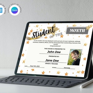 Editable Student of the Month Certificate Template. Student Certificate ...