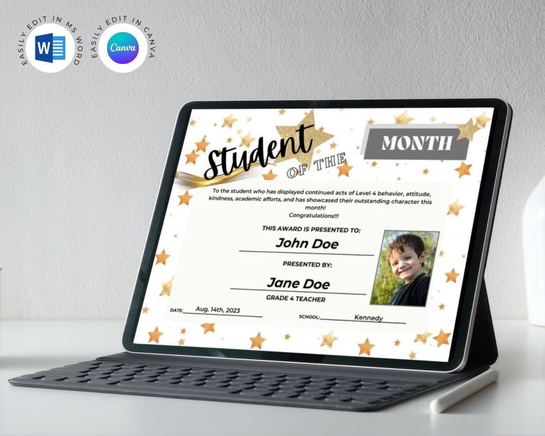 Editable Student of the Month Certificate Template. Student Certificate ...