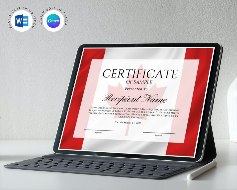 Editable Canadian Certificate. Canada. Printable Certificate. Editable ...