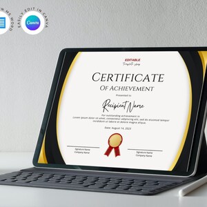 Editable Certificate of Achievement Template. Award Template. Printable ...
