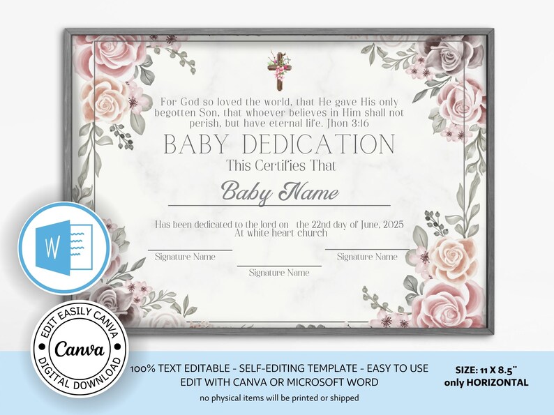 Editable Baby Dedication Template. Baptism. Printable - Etsy
